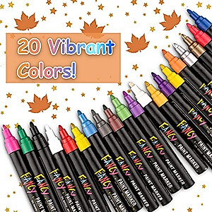 20 Colors Acrylic Paint Marker Set Acrylic Paint Pens, Quick Dry Paint Markers Set for Metal Rock Painting Canvas Wood Glass Plastic Fabric DIY Art Craft Painting Supplies