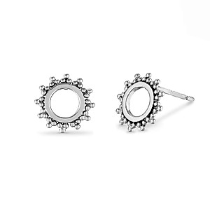 Boma Jewelry Sterling Silver Bohemian Balinese Beaded Texture Open Circle Sun Stud Earrings