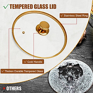 Tempered Glass Lid 10 Inch, Universal Glass Pan Lid with Metal Handle, Glass Covers for Pots,Pans and Skillets, Dishwasher Safe, Gold