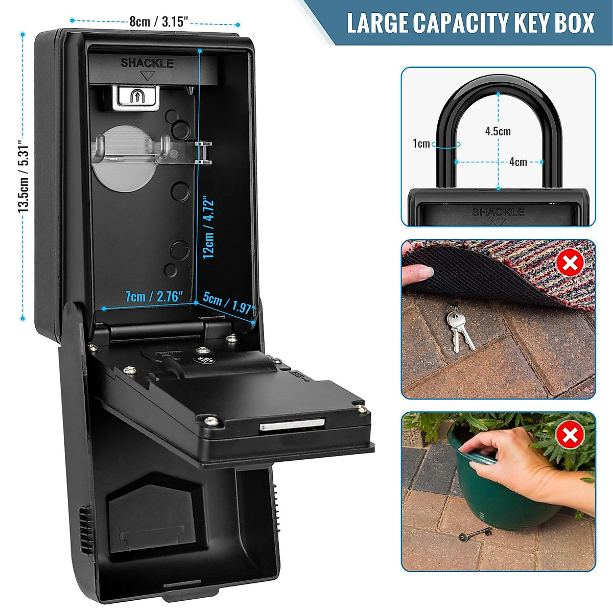 HUANLANG Key Lock Box Outdoor Light Up Lockbox 4 Digit Combination Lock Box for Door Handle Waterproof Key Safe Large Capacity Hide a Key,Security Lock Box for Realtor Home Office Garage Airbnb Gym