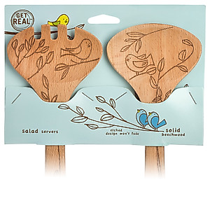 Talisman Designs Laser Etched Beechwood Salad Serving Set | Nature Design | Fork & Spoon Serving Set | Cute & Functional Kitchen Tool | Small Wooden Utensils