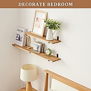 TRWISWDC Floating Shelves Wall Mounted 24 inches Oak Natural Floating Wood Shelf with Lip Brackets for Bedroom Living Room Kitchen Bathroom Rustic Wall Storage Shelves