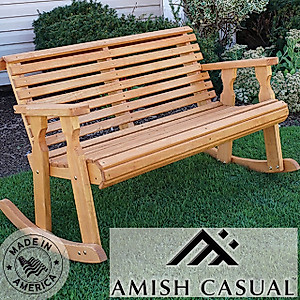 Amish Casual Heavy Duty 800 Lb Roll Back Pressure Treated Double Rocker with Cupholders (Cedar Stain)