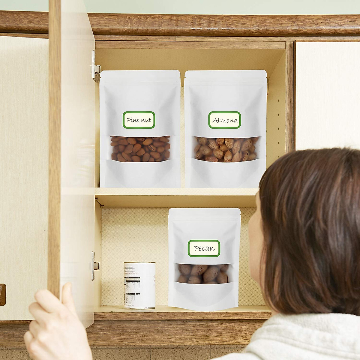 Blisstime White Kraft Stand Up Pouch Bags, 50 Pack Reusable Zip Lock Paper Pouches with Matte Window and Tear-away Notch for Multi-purpose Storage (3.9 X 5.9IN)