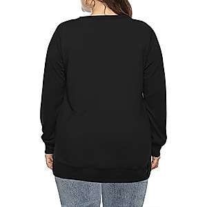 ROSRISS Plus-Size Tops for Women 4XL Long Sleeve Crewneck Shirts Trendy Sweatshirts 26W C-black
