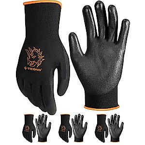 TICONN Work Gloves with Grip for Men and Women, All Purpose 3D Stretch Fit Slip Resistant PU Coated Grip Gloves (3 Pack, Medium)