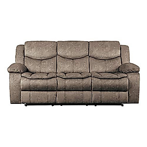 Lexicon Warrenton Faux Suede Manual Double Reclining Sofa, 87.5" W, Brown