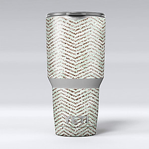 Design Skinz Brown and Green Glimmer Chevron - Skin Decal Vinyl Wrap Kit compatible with the Yeti Rambler Cooler Tumbler Cups