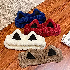 Hofar Cat Face Wash Headband Hairband with Cat Ears Coral Fleece Cartoon Cute Creative Hair Accessories