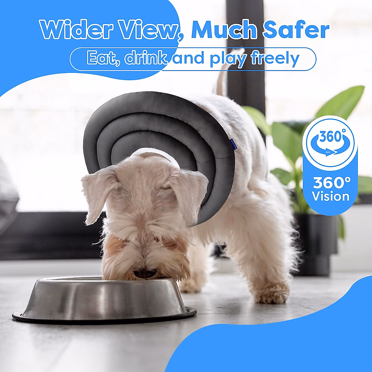 Dinram Soft Dog Cone for Recovery, Adjustable Pet Cone Alternative, Comfy Elizabethan Collar for Small Dogs and Cats After Surgery, Grey, S