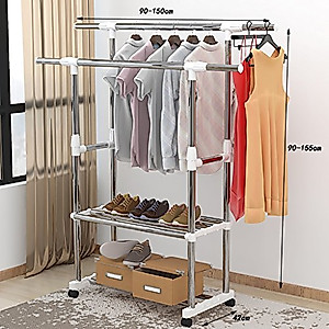 Panet Coat Rack Double Pole Coat Rack Indoor and Outdoor Clothes Rack Stainless Steel Drying Rack Free Standing Coat Rack (Color : A)