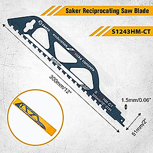 Saker Saw Blade-Demolition Masonry Reciprocating Hard Alloy Saw Blades for Cutting Wood,Porous Concrete,Brick 12”/300mm
