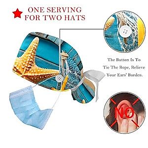 2-Pc Gourd-Shaped Working Cap,Fisherman Hat with Buttons and Cotton Sweatband,Nautical Starfish Ocean Sea