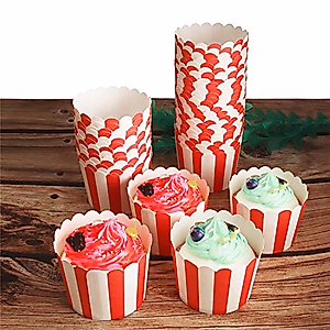 50-Pack Muffin Cups Baking Paper Cup Cupcake Muffins Liners Red and White Stripes Baking Cups, Bottom Dia 2.3 Inch