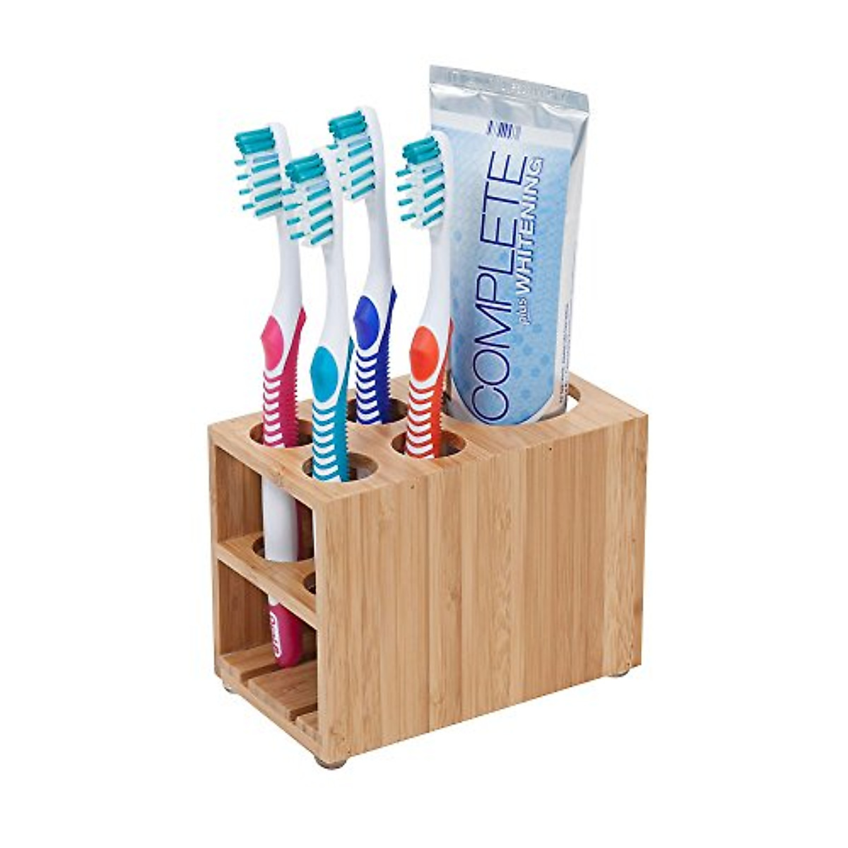 MobileVision Toothbrush and Toothpaste Holder Stand for Bathroom Vanity Storage, Bamboo, 5 Slots