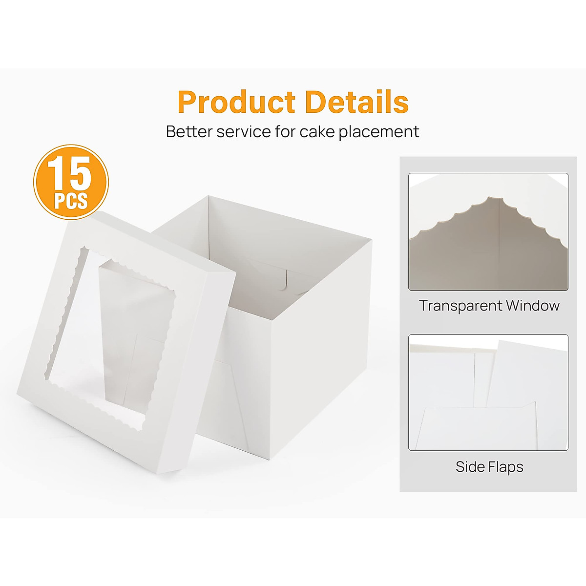 Kootek 15pcs Cake Boxes, 10x10x8 Inches Tall Cake Box with Window, White Bakery Boxes, Large Baking Boxes, Square Cardboard Cake Box for Multi-Layer Cakes, Cake Decorating Supplies for Gift Giving