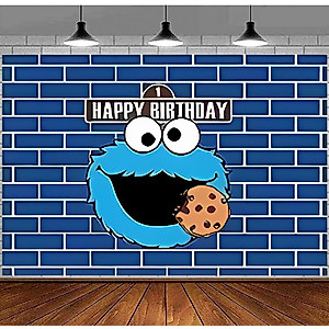 Backdrop, Cookie Monster for Birthday Party Decorations,Happy Birthday Banner Shoot Photo Backgrounds Props for Boys and Girls Party 7X5ft