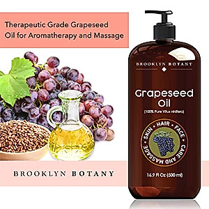 Brooklyn Botany Grapeseed Oil for Skin, Hair and Face – 100% Pure and Natural Body Oil and Hair Oil - Carrier Oil for Essential Oils, Aromatherapy and Massage Oil – 16 fl Oz