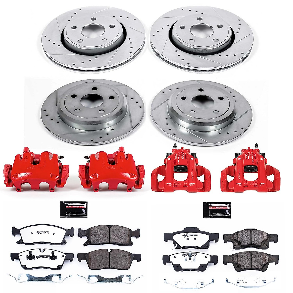 Power Stop KC5952-36 Z36 Front and Rear Truck & Tow Brake Kit with Red Calipers Brake Rotors Ceramic Pads For 2011-2017 Durango | 2011-2016 Grand Cherokee [330mmFfront Rotors; Solid Rear Rotors]
