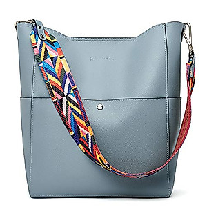 BOSTANTEN Women Leather Wallet RFID Blocking Small Bifold Bundled with Handbags Tote Purses Shoulder Bucket Bags Blue