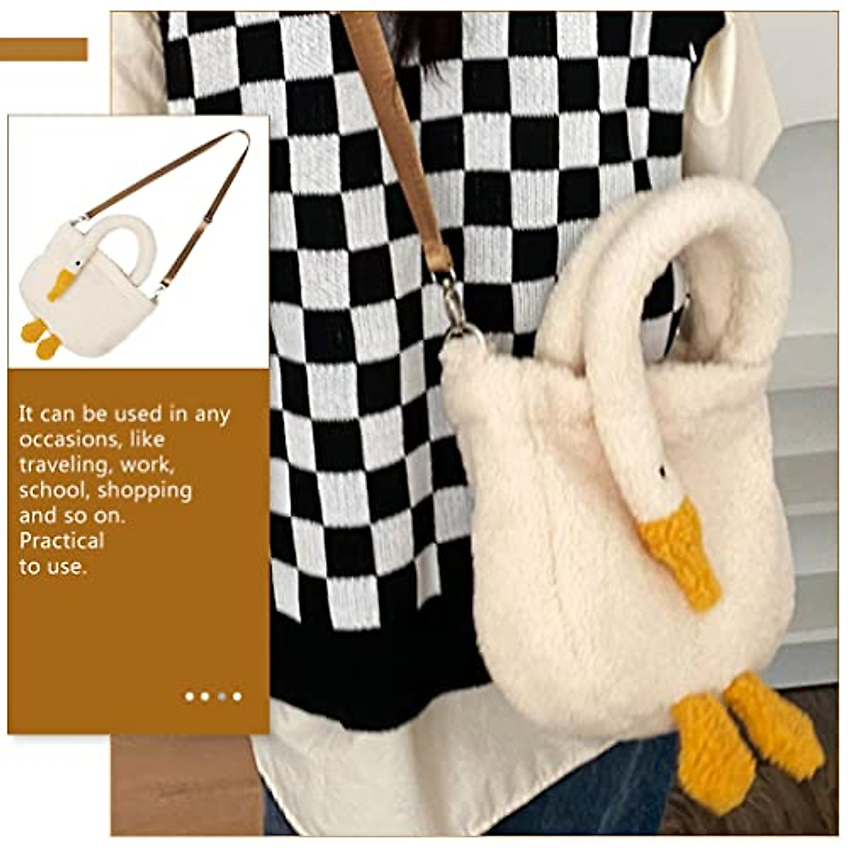 CALLARON Cute Plush Goose Bag Funny Novelty Goose Purse Plush Shoulder Bag Large Tote Handbag Purse Faux Fur Shopping Dating Bag
