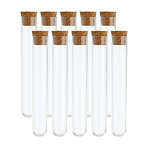 PATIKIL 10ml Test Tubes Set, 10pcs 4.13x0.63" PS Clear Round Bottom Test Tube Containers with Wood Stopper for Bead Party Candy Bath Salt Storage Scientific Experiment Plant Propagation
