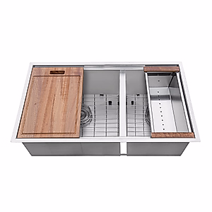 Ruvati 33-inch Workstation 60/40 Double Bowl Undermount 16 Gauge Stainless Steel Ledge Kitchen Sink - RVH8356