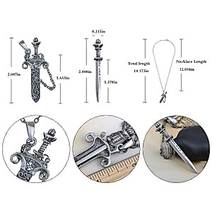 Alilang Antique Fantasy Medieval Renaissance Removable Scabbard Rune Sword Dagger Pendant Necklace