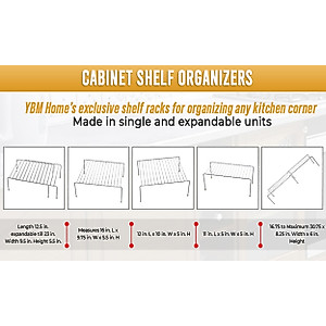 YBM Home White Wire Cabinet Helper Shelf Organizer and Storage Rack Helper for Kitchen, Expandable Kitchen Counter and Cabinet Shelf (1, 16"L x 9.75"W x 5.5"H)