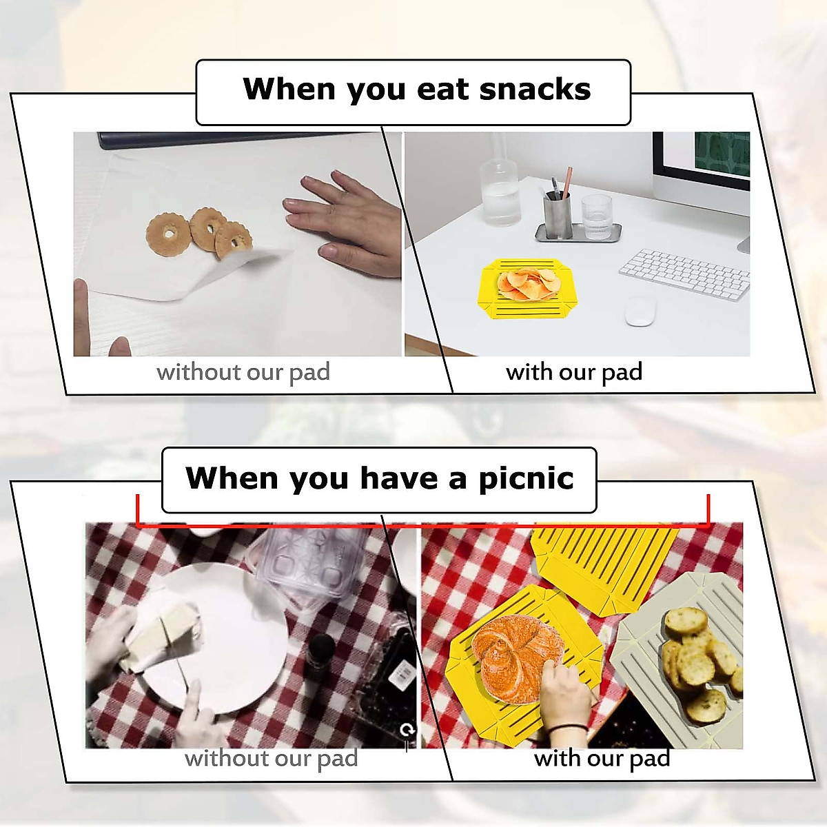 Eofeir silicone food storage containers:magnetic suction Food Storage Bowls Set Silicone Lunch Containers Storage Bowls Reusable for Camping,Hiking,Kitchen, Microwave white yellow