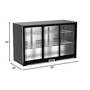 Beer Back Bar Cooler 3 Glass Sliding Door 53" Width Beer Fridge NSF Certified Beverage Refrigerator 11.8 cu.ft Under Counter Height 35°-46°F Black bb3dup