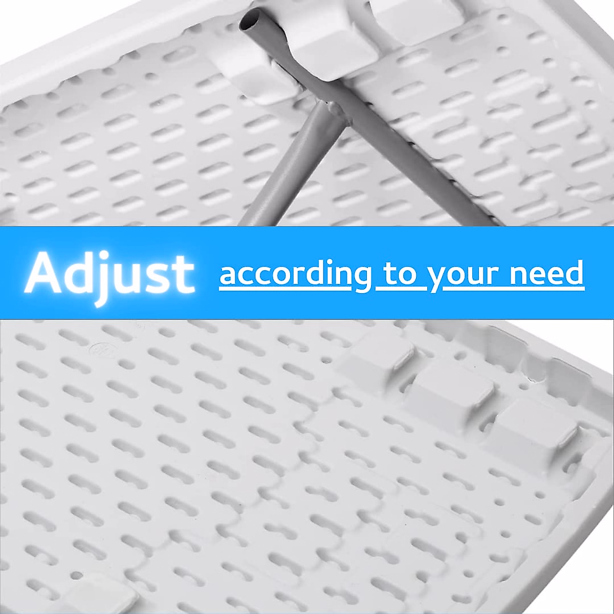 New Home Era 30" Height Adjustable Plastic Folding Tray Table - Portable, Easy Storage, and Perfect for Living Room and Bedroom - White