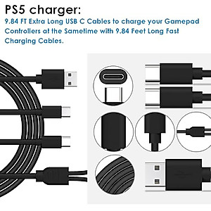 Geekria QuickFit Console Charging Cable, Charger Cord for PS5 Dualsense Controller, Y-Splitter USB C Fast Charger Cable, 2 in 1 Multiple Charger Cord for Playstation 5 / Xbox Series X (10FT)