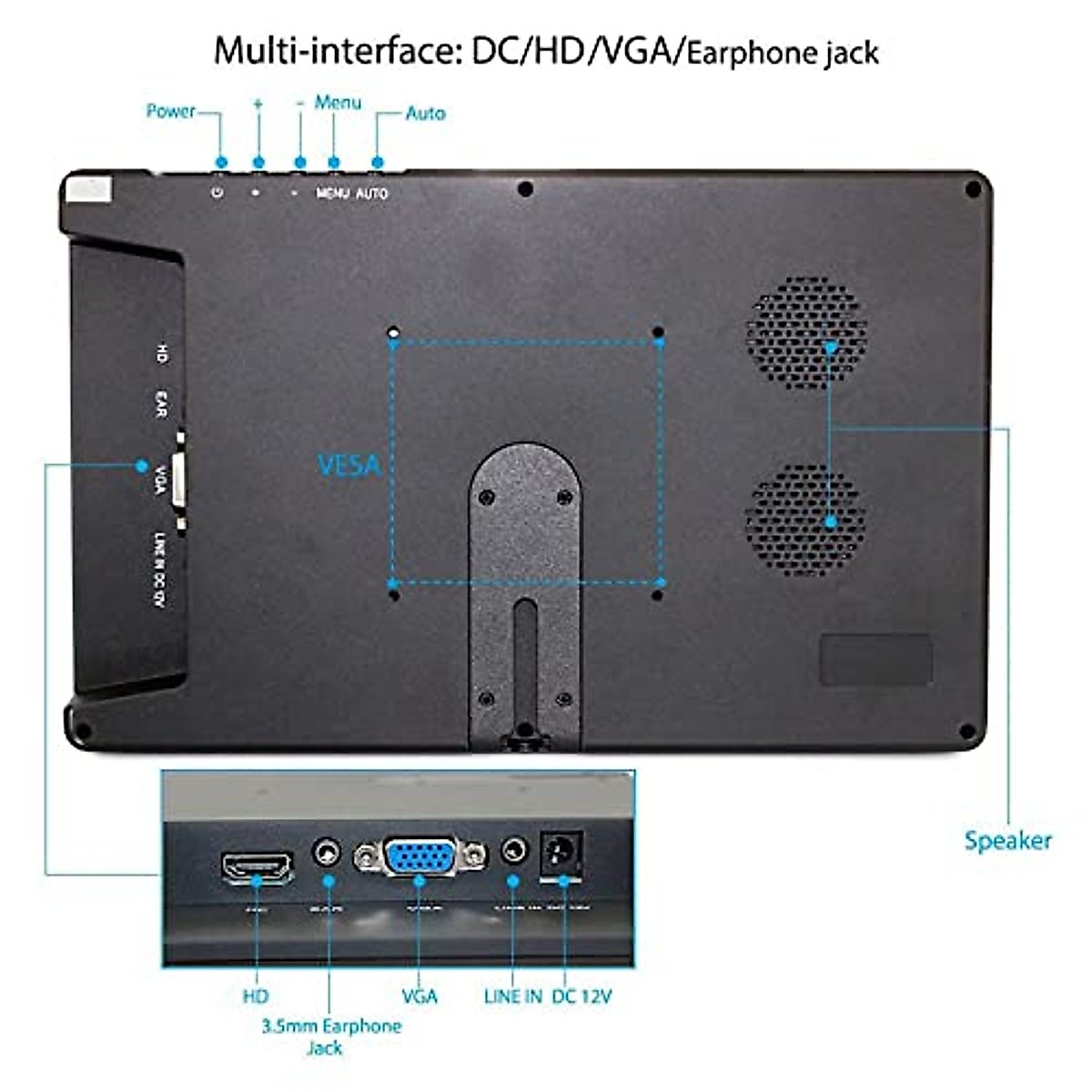 ELECROW Portable Monitor 10.1 Inch Screen IPS Monitor 1920x1080P with HD VGA Port Build-in Speakers VESA Mount for Raspberry Pi 5/4/3/400 Windows 11/10/8/7 PS Xbox