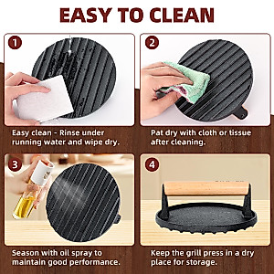 LWWTBS Burger Press Heavy-Duty Cast Iron Smashed Meat Steak Weight Grill Griddle Press (7" Round & 8.2"X4.3" Rectangle) with Wood Handle for Blackstone Griddle