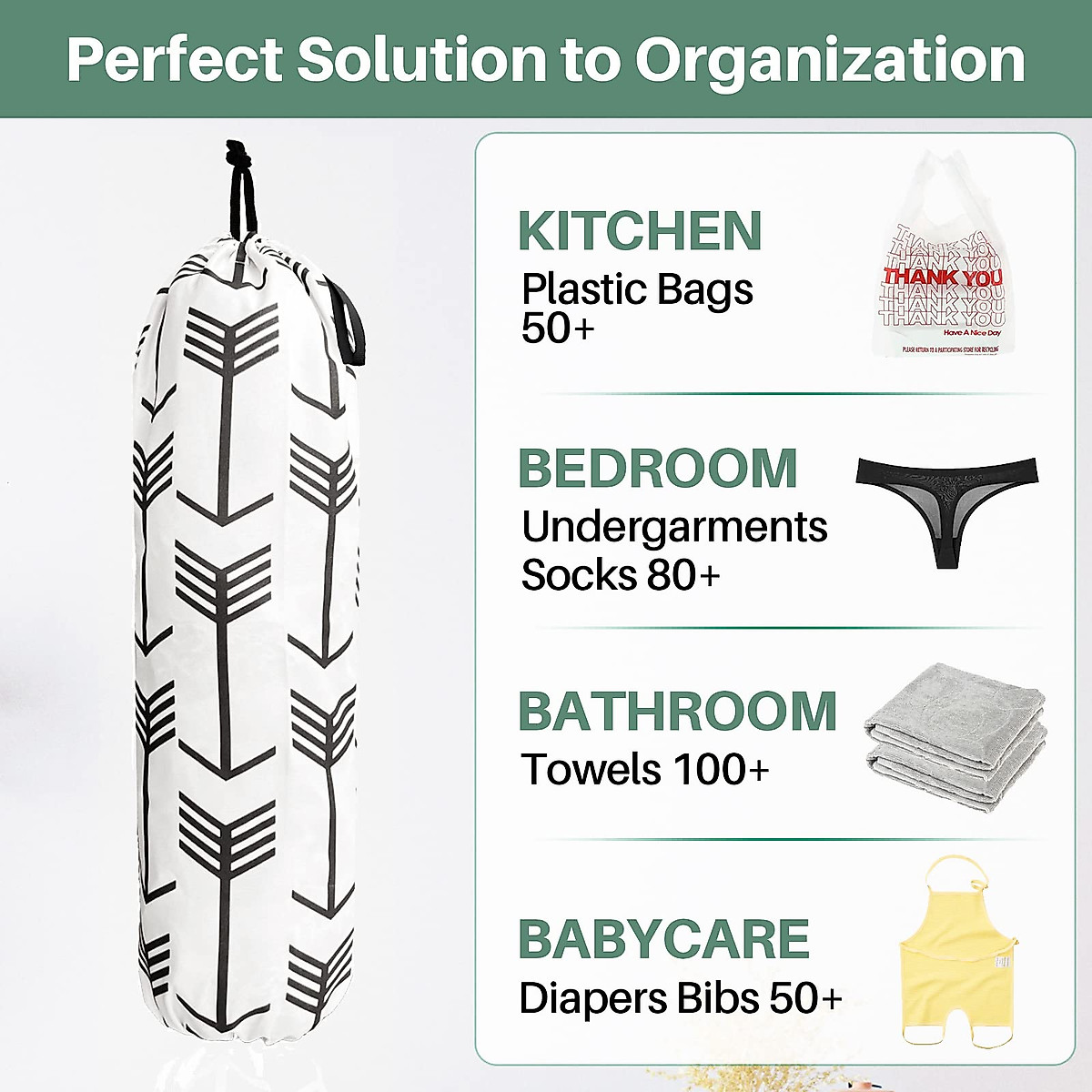 TOGETRUE Plastic Bag Holder, Wall Mount Large Grocery Bag Holder for Plastic Bags Storage, Lightweight Shopping Bags Carrier Dispensers with Hanging Loop for Farmhouse Home Kitchen Decor (White)