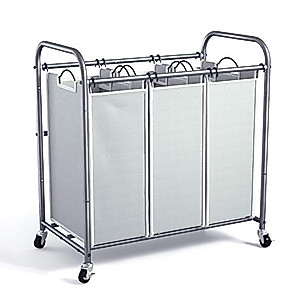 ROMOON Laundry Sorter, Laundry Hamper 3 Section with Heavy Duty Rolling Lockable Wheels, Laundry Basket Organizer with Removable Bags for Dirty Clothes Storage, Grey