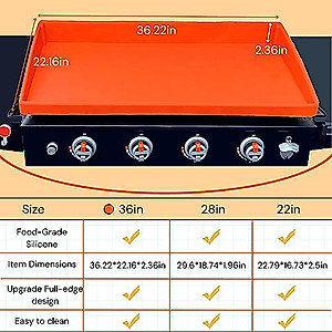 Jacooxi Silicone Griddle Mat 36 Inch for Blackstone Grill, Upgraded Blackstone Griddle Full Wrap Mat, Outdoor Griddle Cover Accessories, Orange