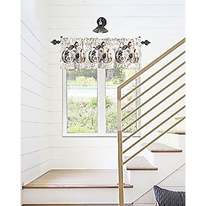 Window Curtain Valances for Kitchen Windows,Fall Flower Texture Ceramic Pumpkin Rod Pocket Short Window Valance Gold Line Leaves on White Treatment Valance for Living Room/Bathroom/Bedroom,42x18in