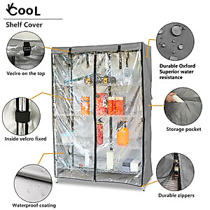 okcool Waterproof Shelf Cover,600D Heavy Duty Wire Shelving Unit Cover,Shelf Display Rack Protector Cover with Zipper,One Side See Through Panel.(Grey,Fits 48" Wx18 Dx72 H Shelves)