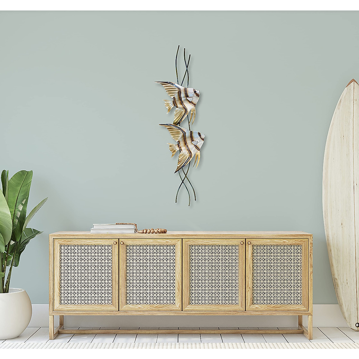 T.I. Design Angelfish Pair Vertical Facing Right Contemporary Coastal Metal Wall Decor