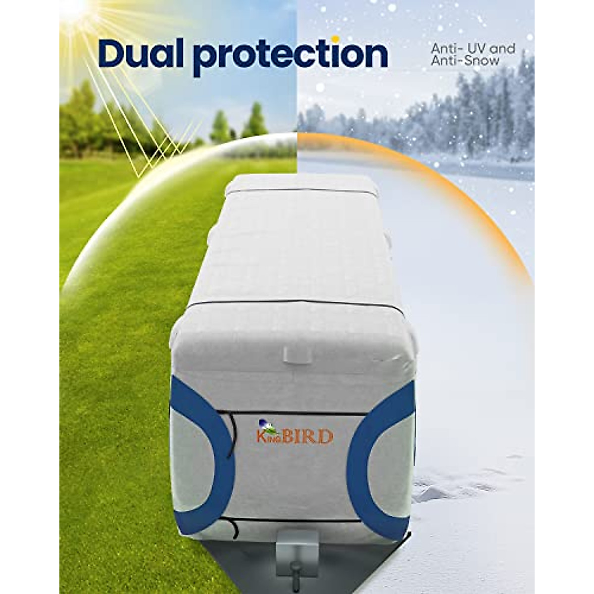 KING BIRD Tearstop-Tec Heavy Duty Travel Trailer Camper RV Cover, Fits 29.6-32.5ft Motorhome for Winter Snow, Anti-UV, Breathable, Waterproof, Rip-Stop, Oxford