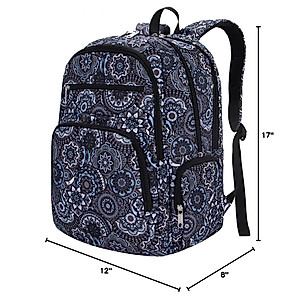 Large Travel Backpack for Women College Campus Bookbag XL Lightweight School Bag Fits 15.6 Inch Laptop Water-resistant Casual Daypack Airline Approved Carry On Backpack Grey Paisley Mochilas De Mujer