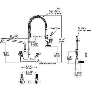 TCEUMIK Commercial Kitchen Sink Faucet with Pre-Rinse Sprayer 8 Inch Center 27" Height Wall-Mount Faucet with 12'' Add-on Swivel Spout for 1, 2, 3 Industrial/Restaurant Compartment Utility Sinks