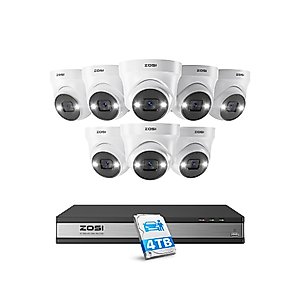 ZOSI 16CH 4K PoE Security Camera System with Person Vehicle Detection,2 Way Audio,Color Night Vision,16Channel 8MP PoE NVR Recorder with 4TB HDD,8pcs 5MP Indoor Outdoor IP Cameras,for 24/7 Recording
