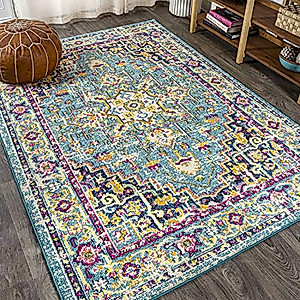 JONATHAN Y MDP207E-4 Brooklyn Geometric Medallion Bohemian Indoor Area-Rug Country Easy-Cleaning Bedroom Kitchen Living Room Non Shedding, 4 X 6, Blue