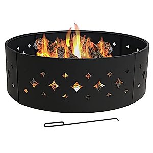 Sunnydaze Diamond 36-Inch Heavy-Duty Steel Fire Ring with Fire Poker