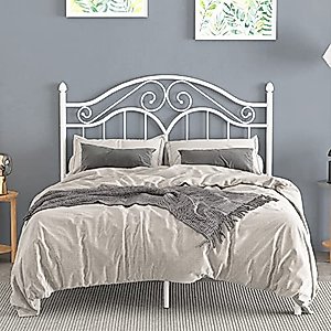 Elephance Full Size Metal Bed Frame with Vintage Headboard,14 Inches Storage Space Platform Bed No Box Spring Needed Easy Assembly,White