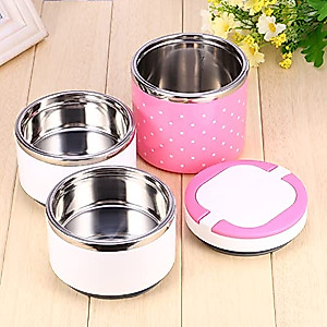 Oumefar Bento Box Pink Cylindrical Thermal Bento Box 1-3 Layer Changeable Insulation Thermo Thermal Lunch Box Food Storage Container with Wave Dot Pattern