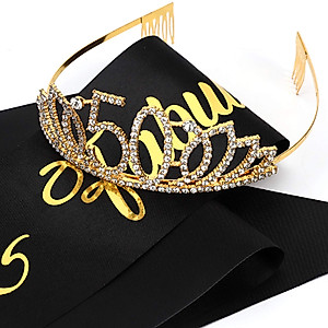 50th Birthday Sash & Rhinestone Tiara Kit, Happy 50th Birthday Party Supplies for Women, 50 & Fabulous Birthday Gifts,Birthday Crown for Women 50th Birthday Party Decorations